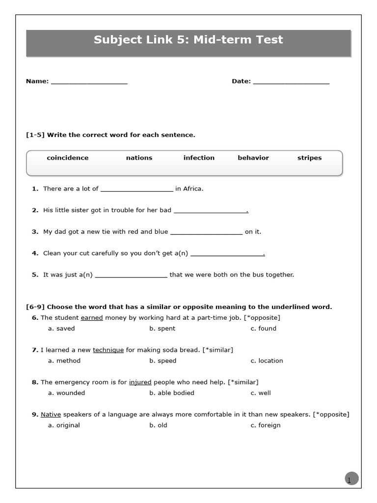 Subject Link 5 - Mid-Term Test | PDF | Predation | Mimicry