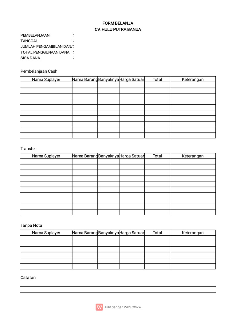 Form Belanja CV HPB | PDF