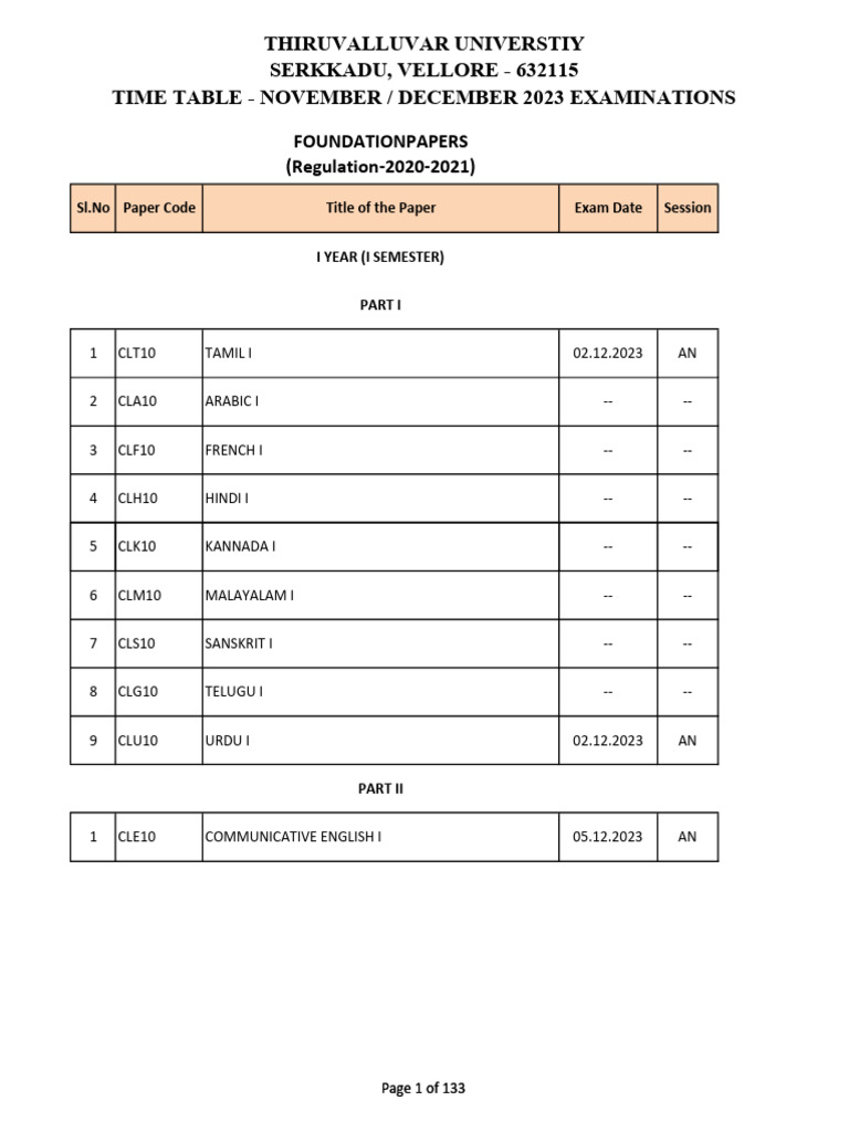 Time Table - Nov-Dec 2023 - 2020 - UG | PDF | Economics | Accounting