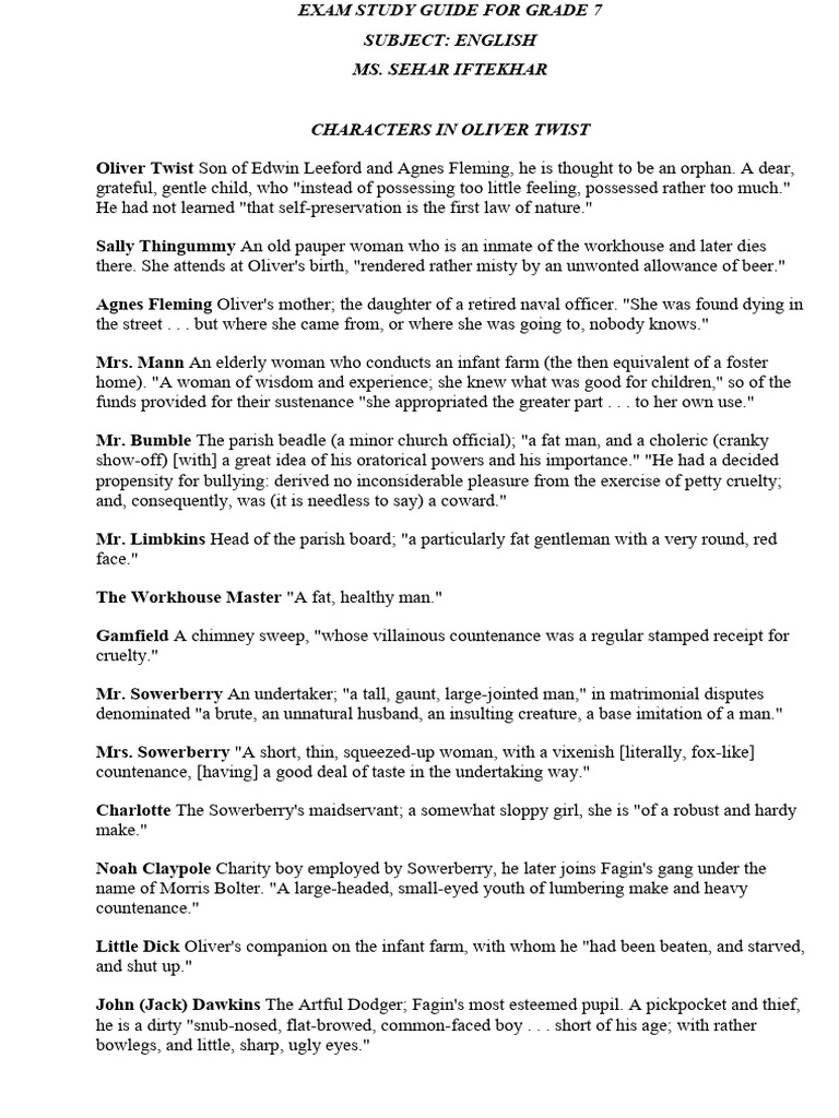 Oliver Twist Character Analysis Guide | PDF | Nancy (Oliver Twist) | Fagin