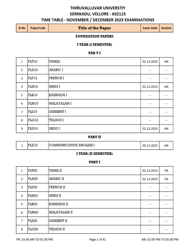 Time Table - Nov-Dec 2023 - 2022 - UG | PDF | Accounting | Economics
