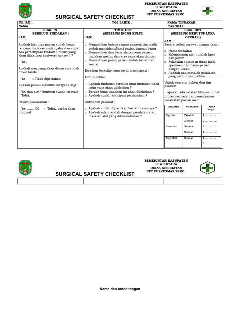 Surgical Safety Checklist | PDF