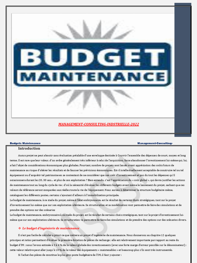 Budget de Maintenance : Stratégies et Structuration | PDF | Budget ...