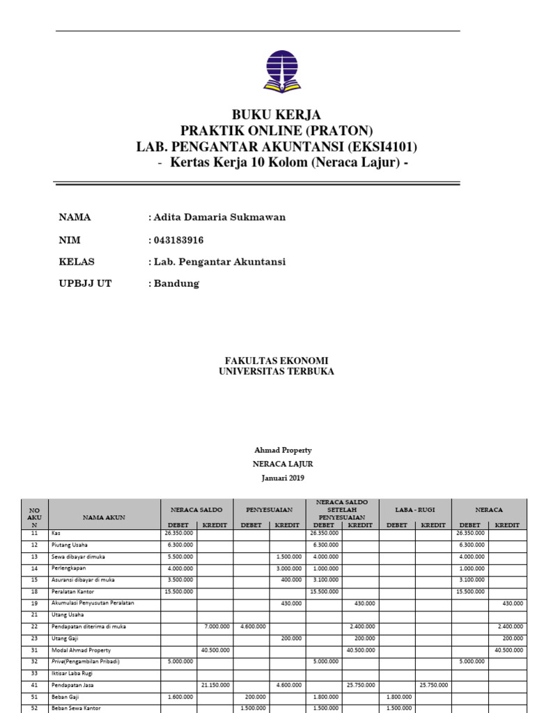 Kertas Kerja Tugas 6 Lab. Pengantar Akuntansi | PDF