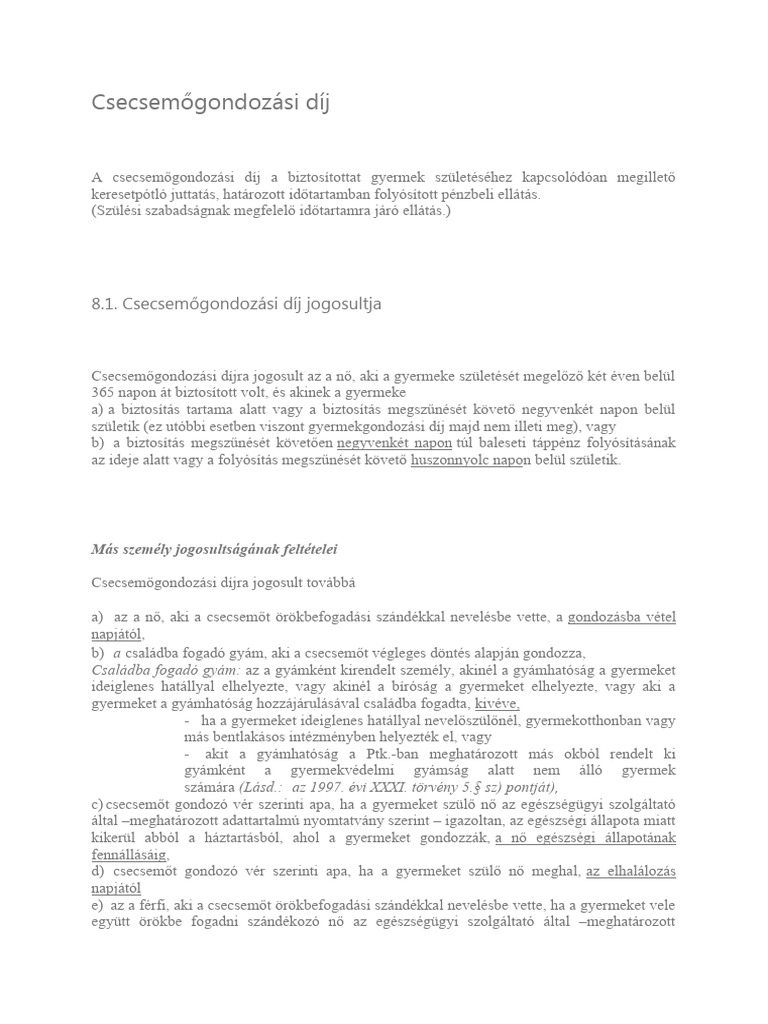 Csecsemőgondozási Díj | PDF