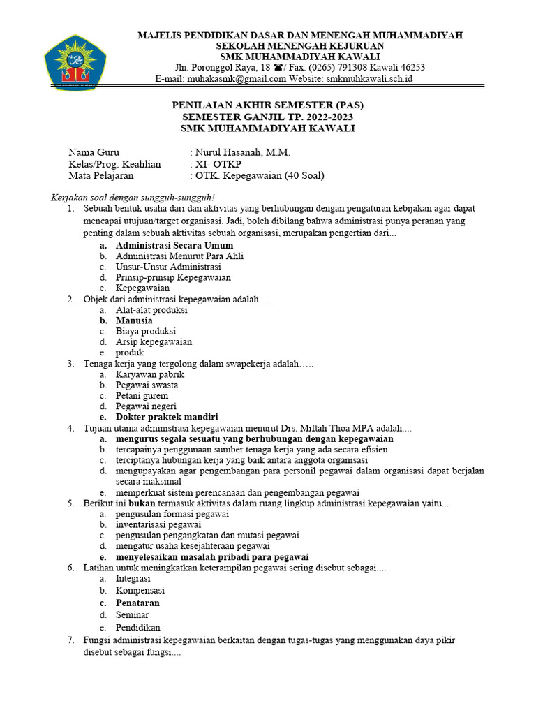 Soal Otk. Kepegawaian Xi-Otkp | PDF