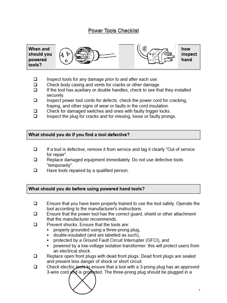 Power Tools Checklist | PDF | Electrical Connector | Ac Power Plugs And ...