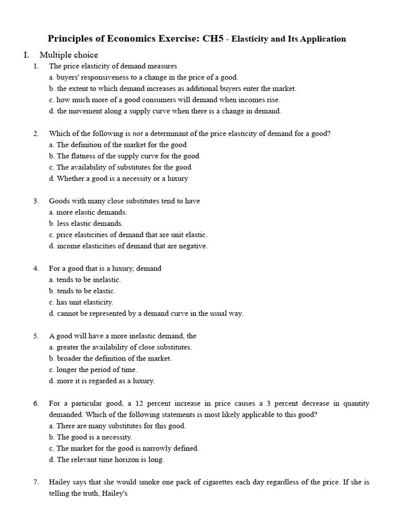 480276924422947282 - CH5 練習題 eng 學生 | PDF | Demand | Elasticity (Economics)