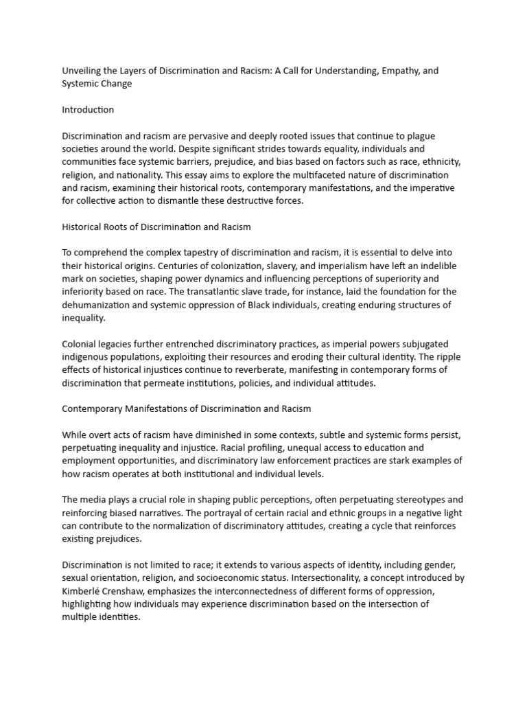 1000 Word Essay About Discrimination | Download Free PDF | Health ...
