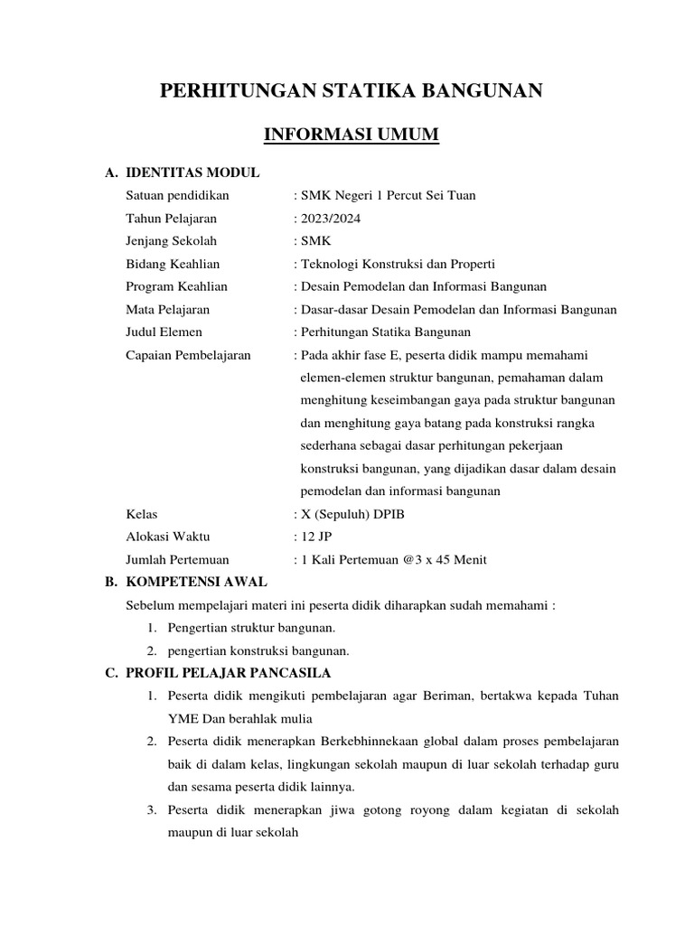 Modul Ajar - Statika Bangunan | PDF