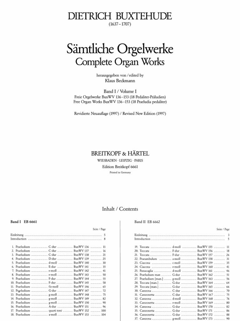 Buxtehude - Varhanní Dílo 1 | PDF