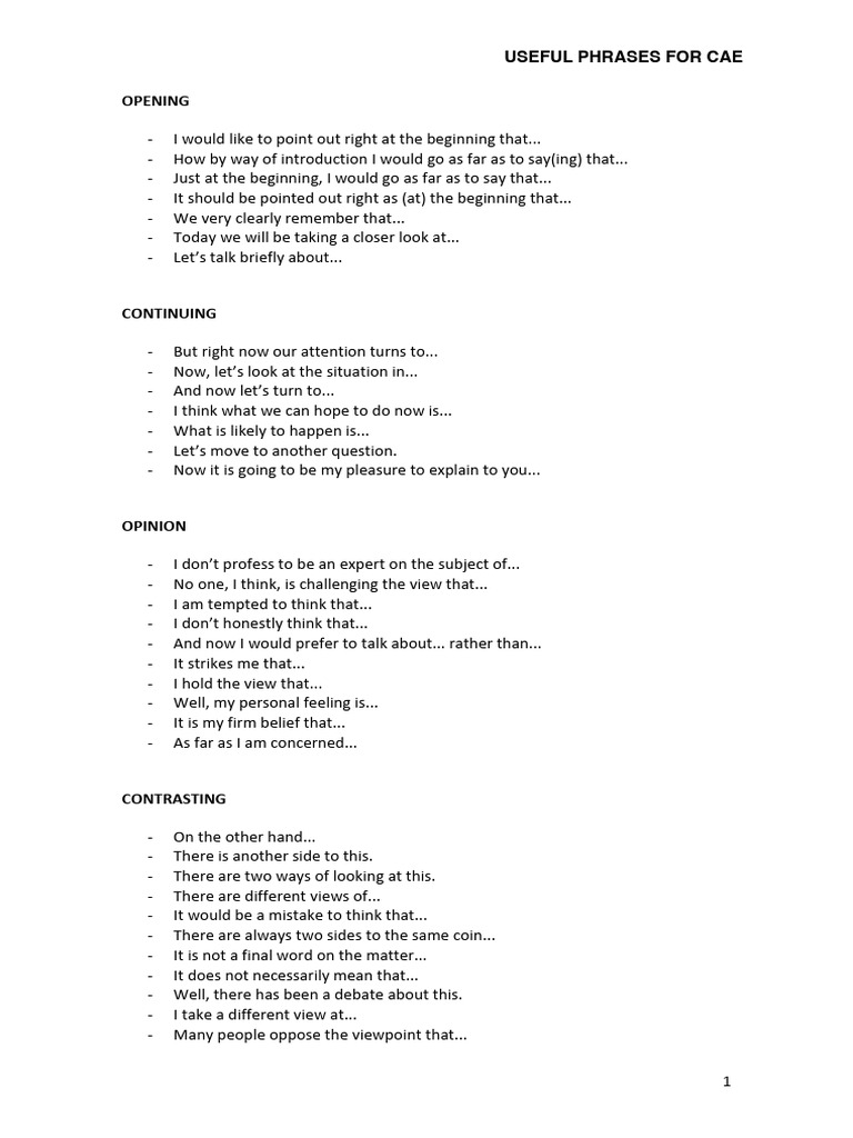 CAE Speaking Useful Phrases | PDF