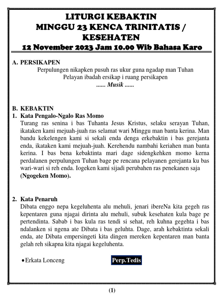 23 Lit-Minggu-23-Kenca-Trinitatis Kesehaten 12-11-2023 B.karo | PDF