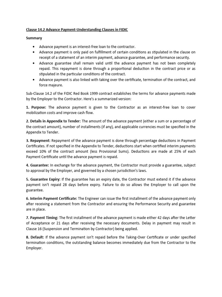 Understanding FIDIC Clause 14.2 Payments | PDF | Payments | Legal Tender