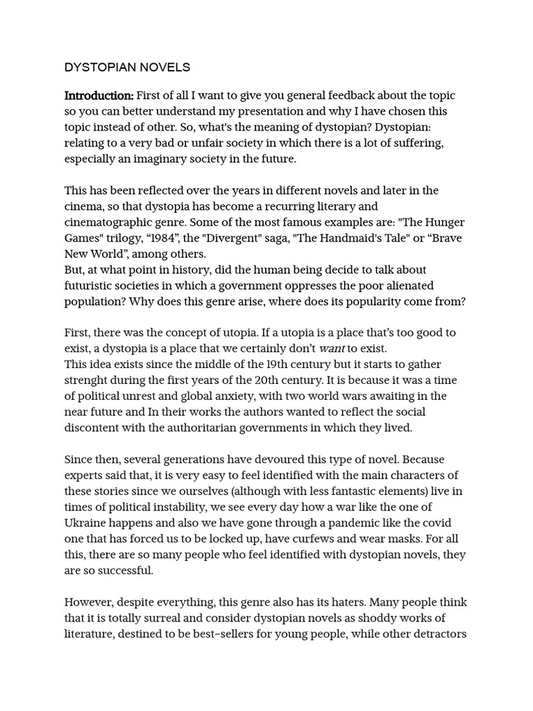 Dystopian Novels | PDF | Dystopia | Utopian And Dystopian Fiction