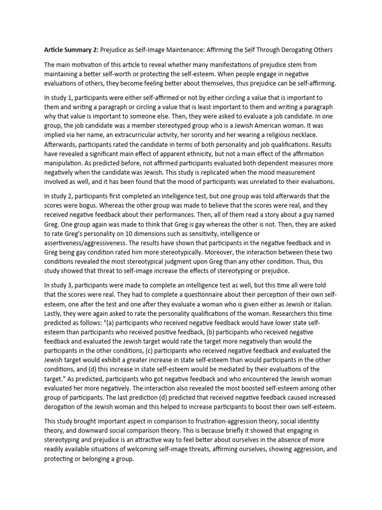 Prejudice As Self Image Maintenance Affirming The Self Through ...