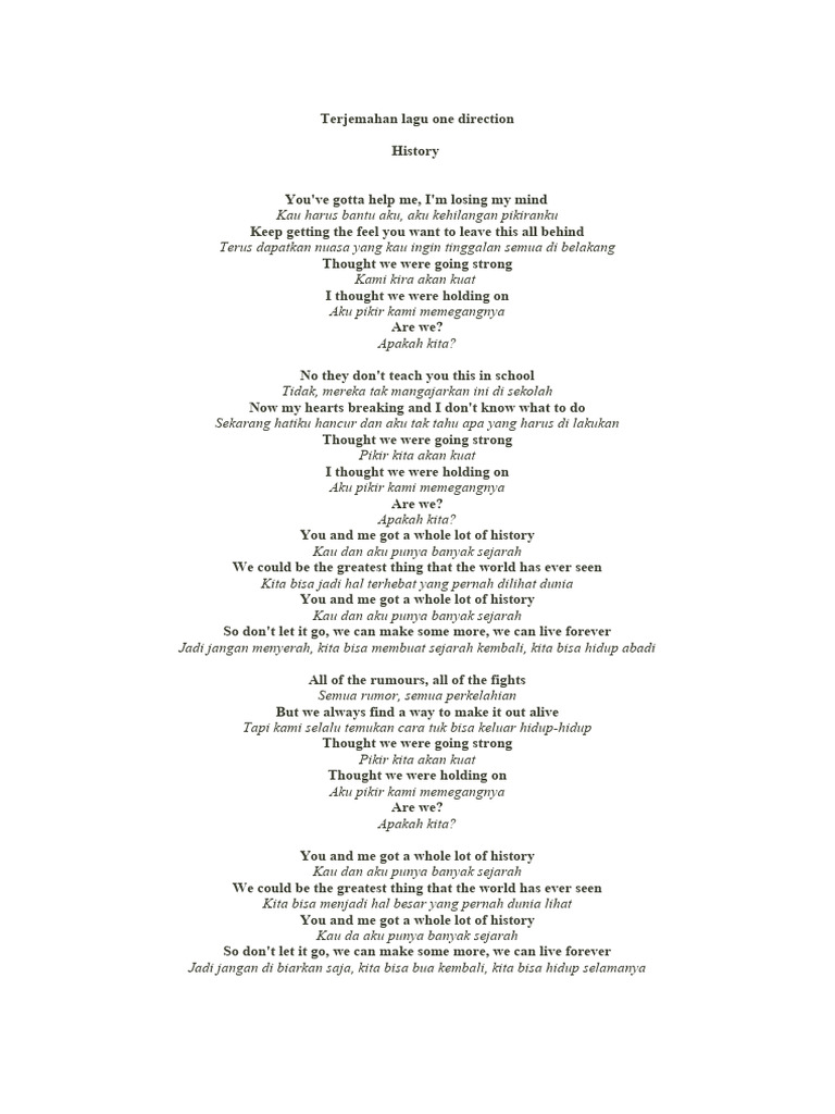Terjemahan Lagu One Direction | PDF | Language Arts & Discipline ...