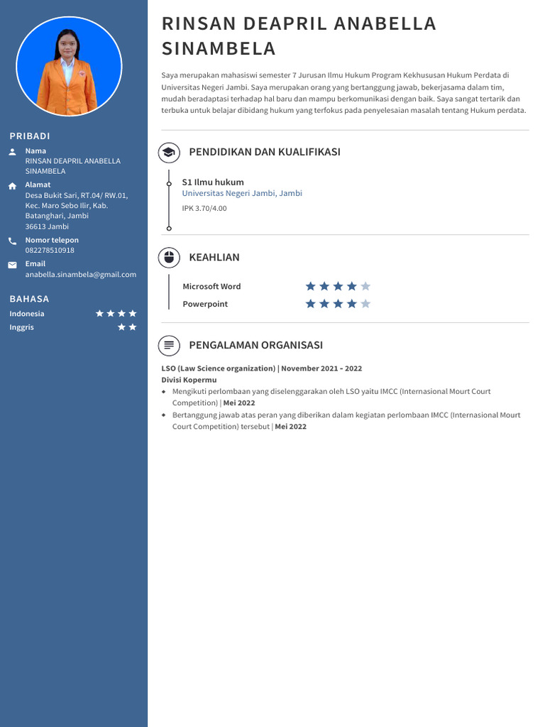 CV Rinsan Deapril Anabella Sinambela #1 | PDF