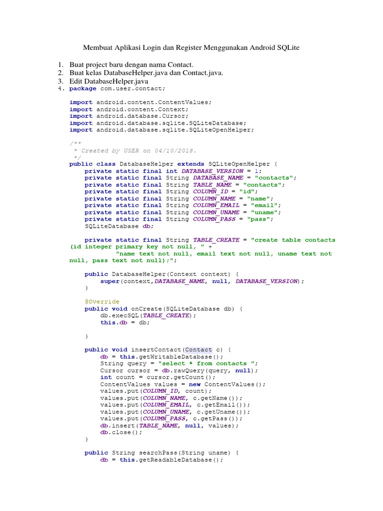 Android SQLite Login & Register Guide | PDF | Computing | Computer Engineering