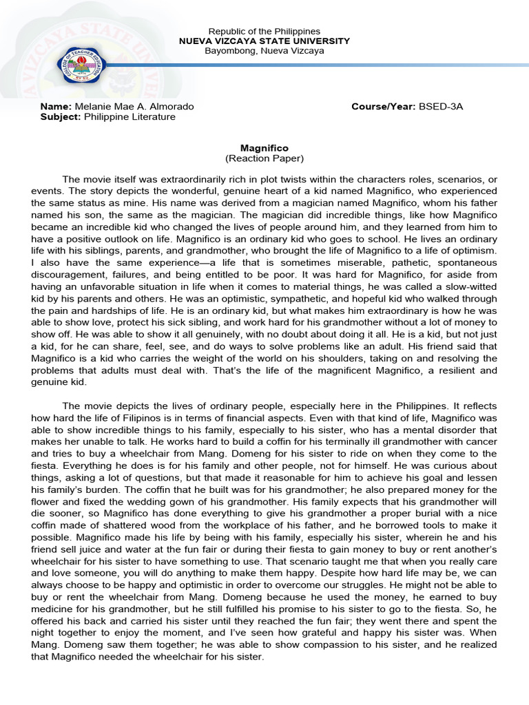 Reaction Paper (Magnifico) | PDF