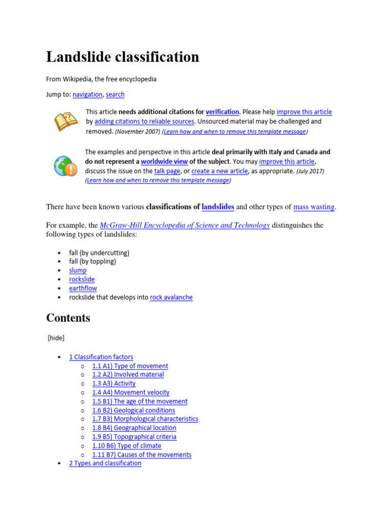 Landslide Classification Pdf Landslide Earth Sciences