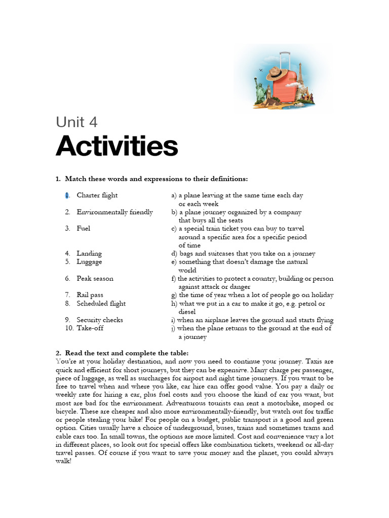 Unit 4 Activities | PDF | Public Transport | Transport