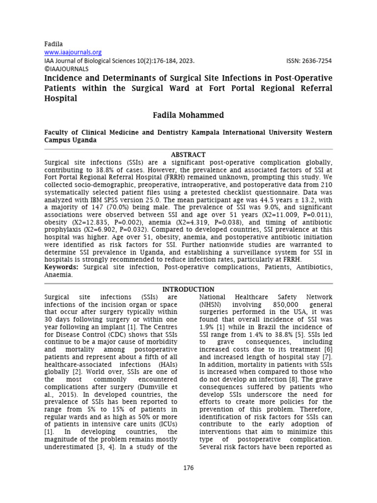 Incidence and Determinants of Surgical Site Infections in Post ...