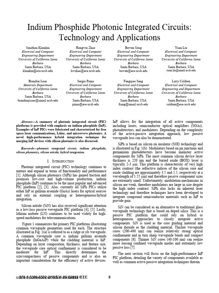 Indium Phosphide Photonic Integrated Circuits - Technology and ...