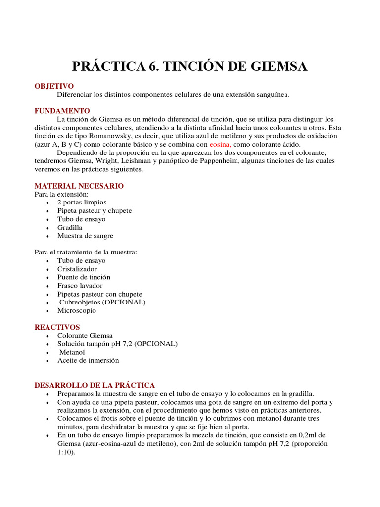 Protocolo de Tinción de Giemsa | PDF | Tinción | Química