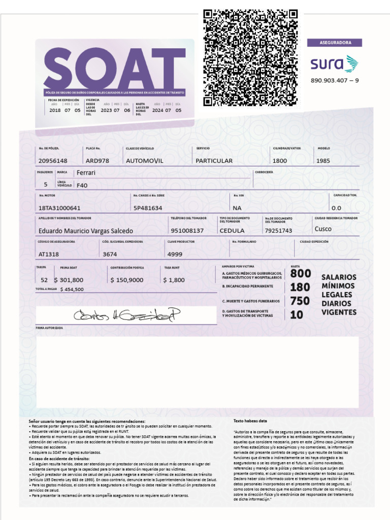 Soat Plantilla | PDF | Seguro de vehículo