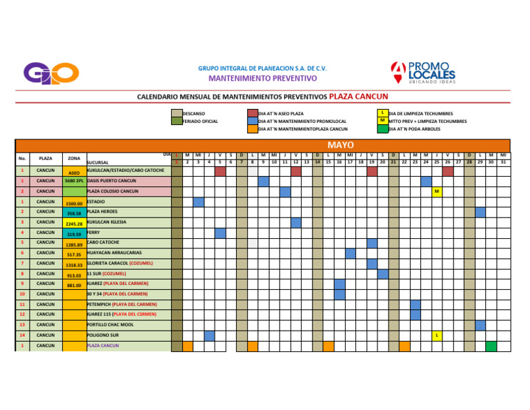 Calendario Mtto Preventivo Promolocales Mayo 23 | PDF