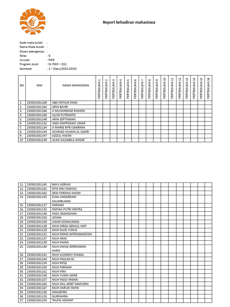 Contoh Report Kehadiran Mahasiswa | PDF
