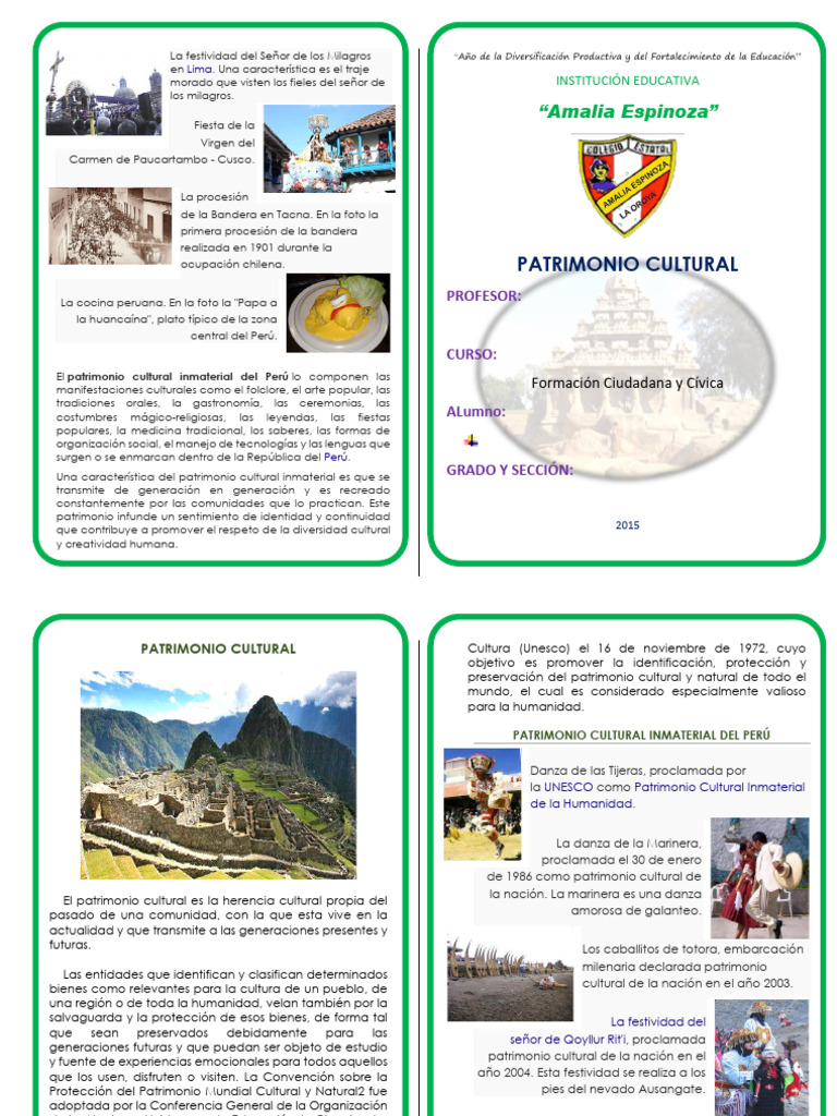 Amalia Diptico Patrimonio Cultural | PDF | Patrimonio cultural | Perú