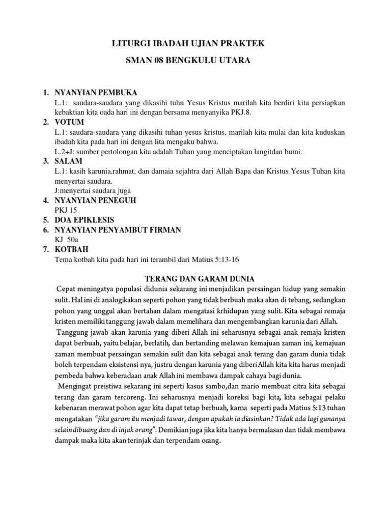 Liturgi Ibadah Ujian Praktek | PDF