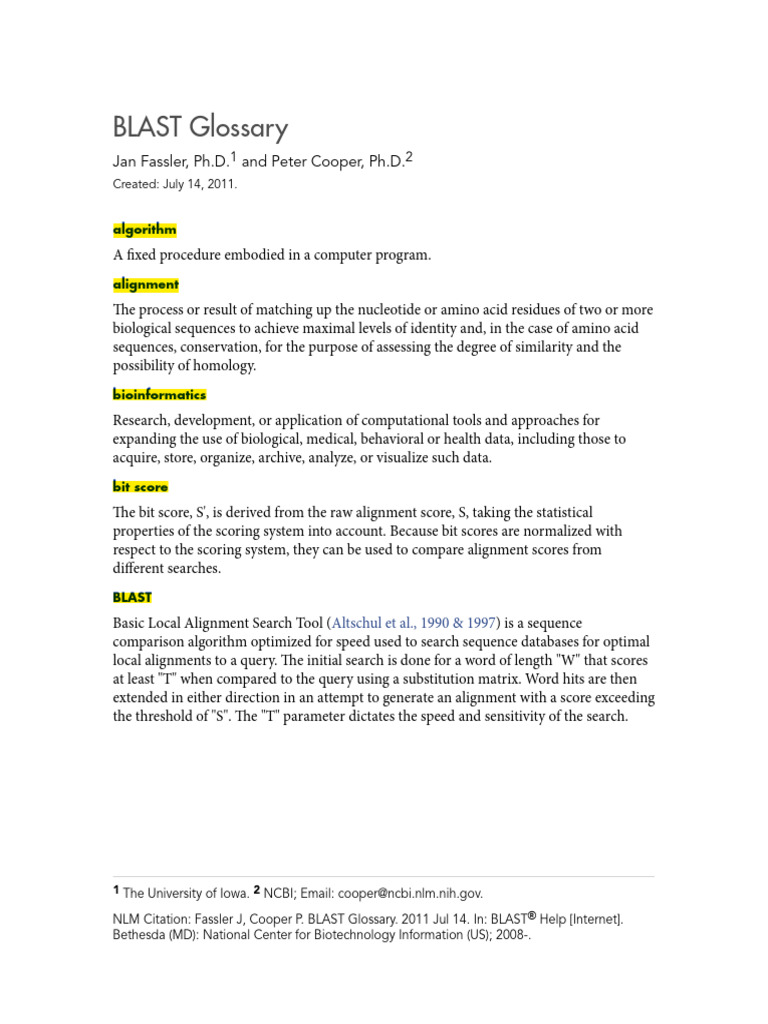 BLAST Glossary With Highlights | PDF | Sequence Alignment | Information ...