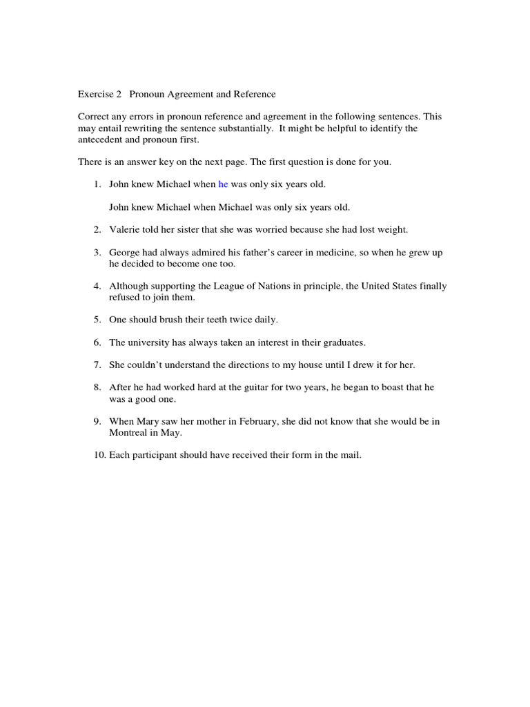 Exercise 2 Pronoun Reference | PDF | Lifestyle