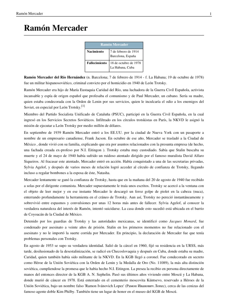 Ramón Mercader | PDF | Leon Trotsky | Estados soviéticos