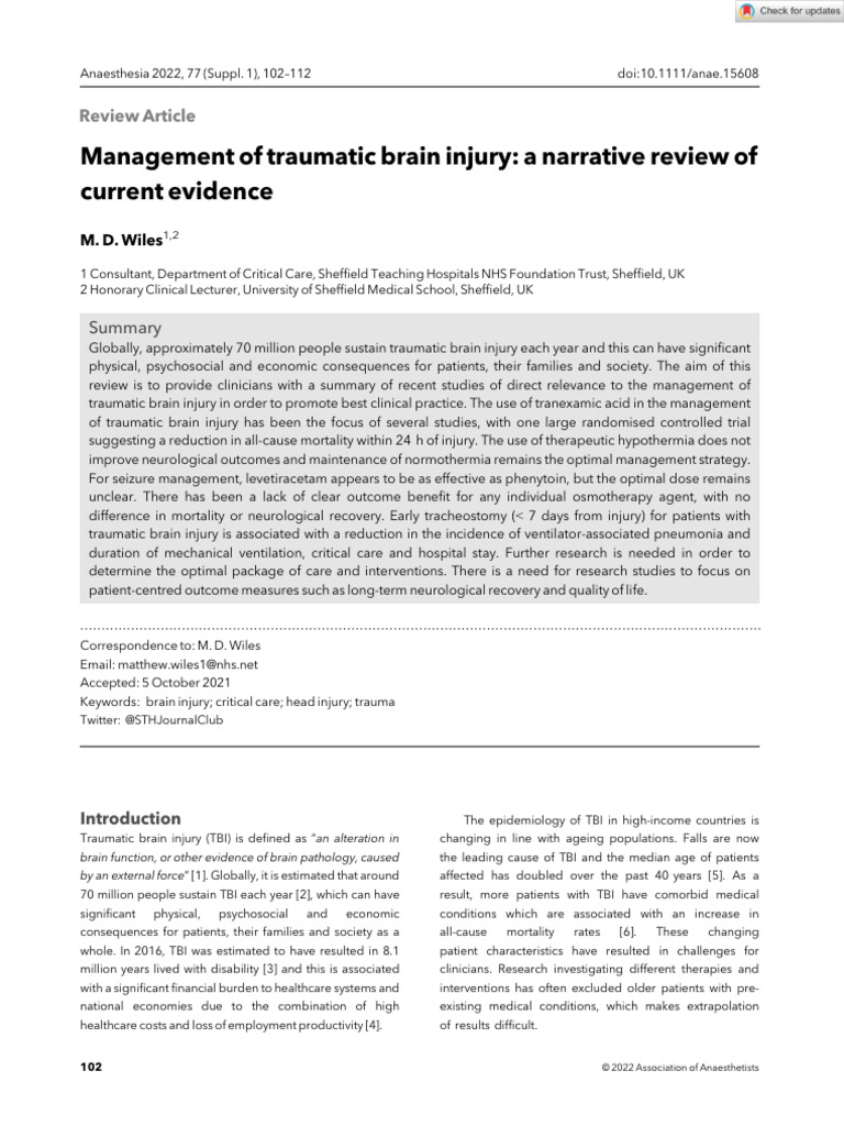 Journal 4 - Management of Traumatic Brain Injury A Narrative Review of ...
