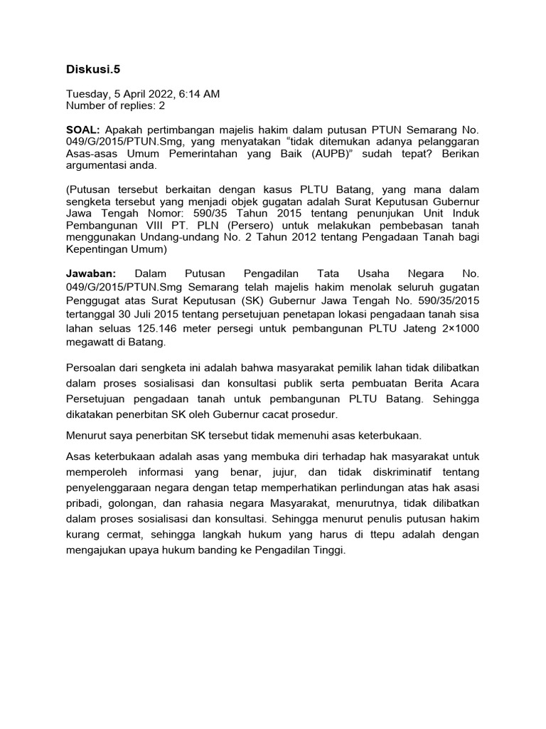 Analisis Putusan PTUN Semarang AUPB PLTU | PDF | Sains & Matematika ...