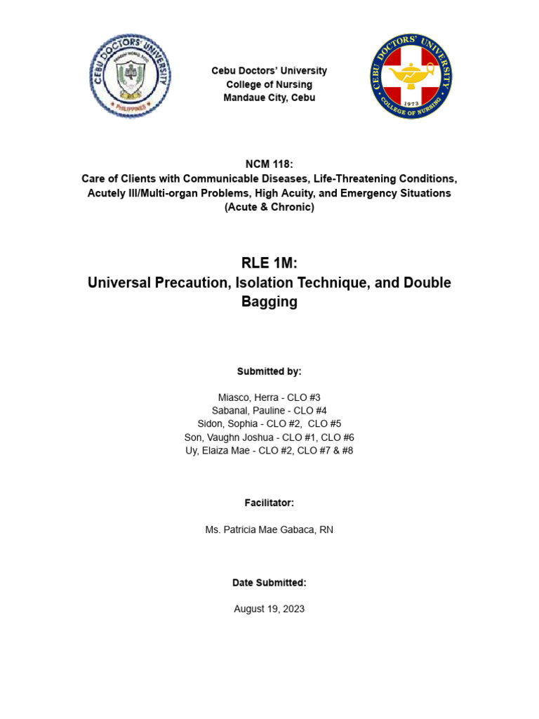1M Universal Precaution Isolation Technique and Double Bagging | PDF ...