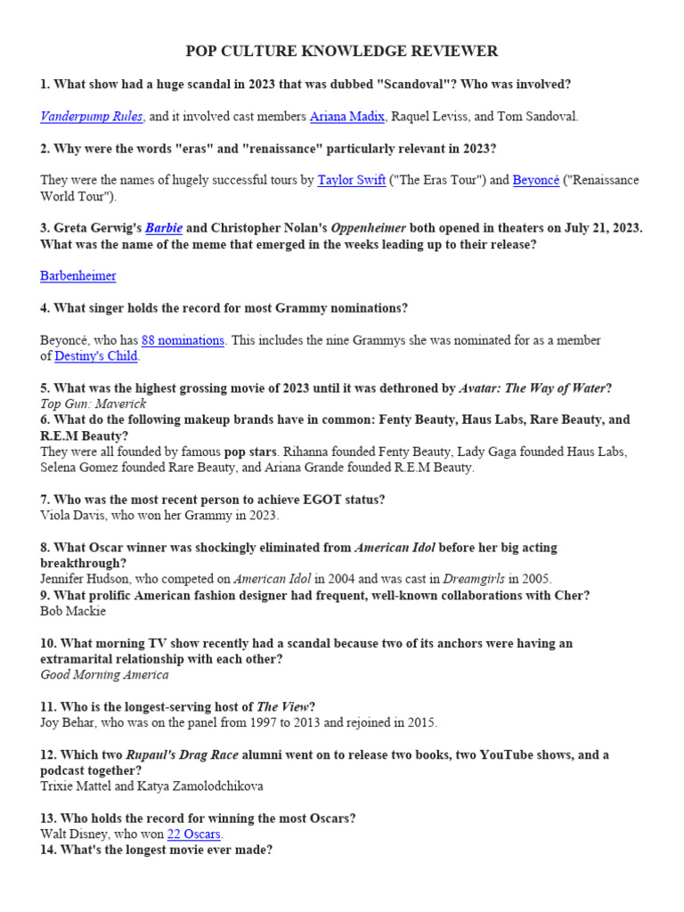 Pop Culture Knowledge Reviewer | PDF | The Tonight Show