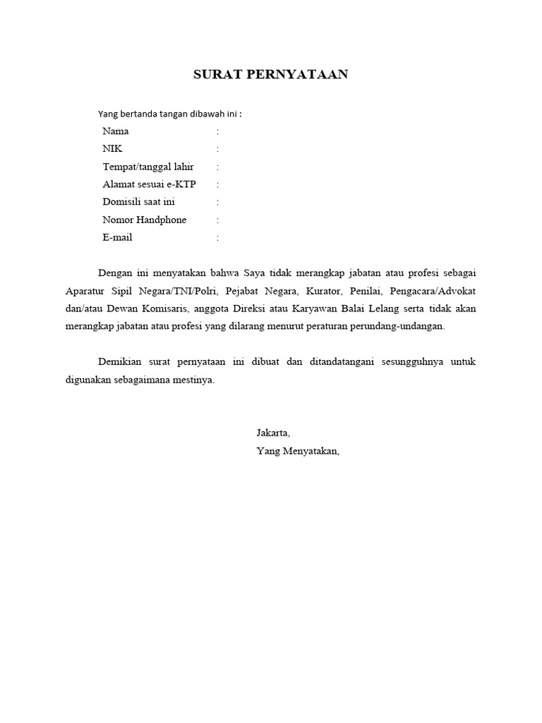 Surat Pernyataan Tidak Rangkap Jabatan | PDF Surat Pernyataan Tidak Rangkap Jabatan | PDF