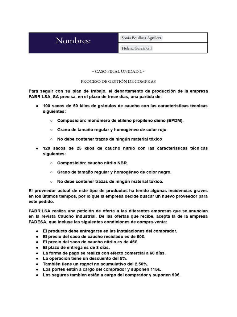 Ud2 - Caso Final | PDF | Obtención | Business