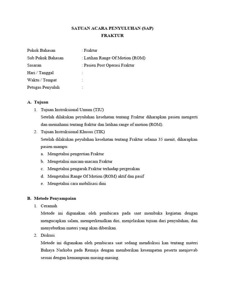 SAP - Latihan Range of Motion (ROM) Pada Pasien Fraktur | PDF