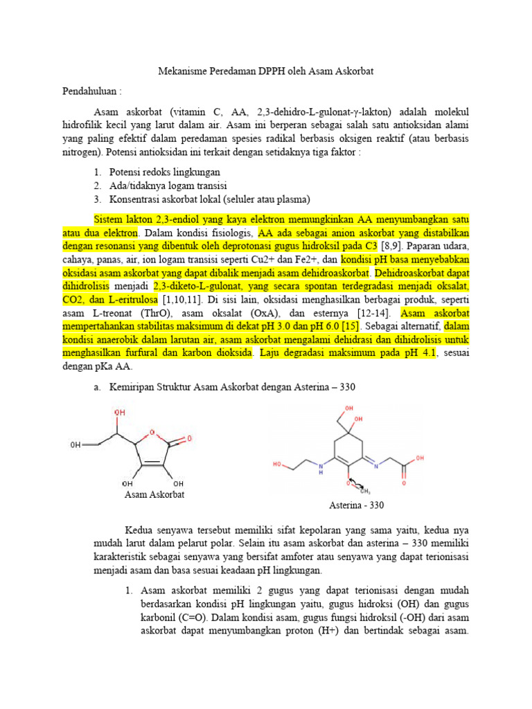 Mekanisme Peredaman DPPH Oleh Asam Askorbat | PDF