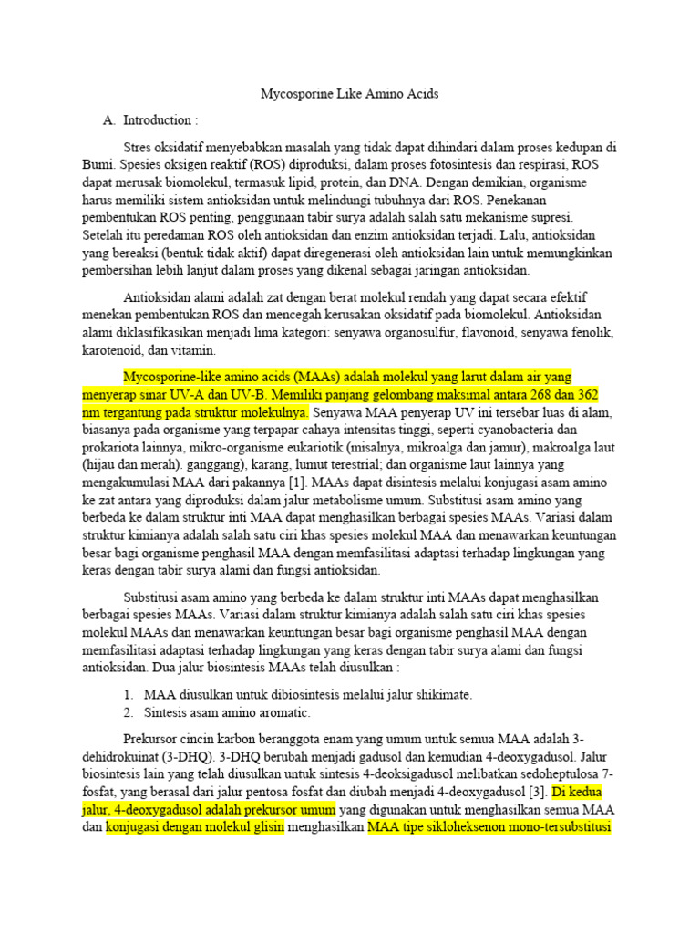 Review Jurint Mycosporine Like Amino Acids | PDF