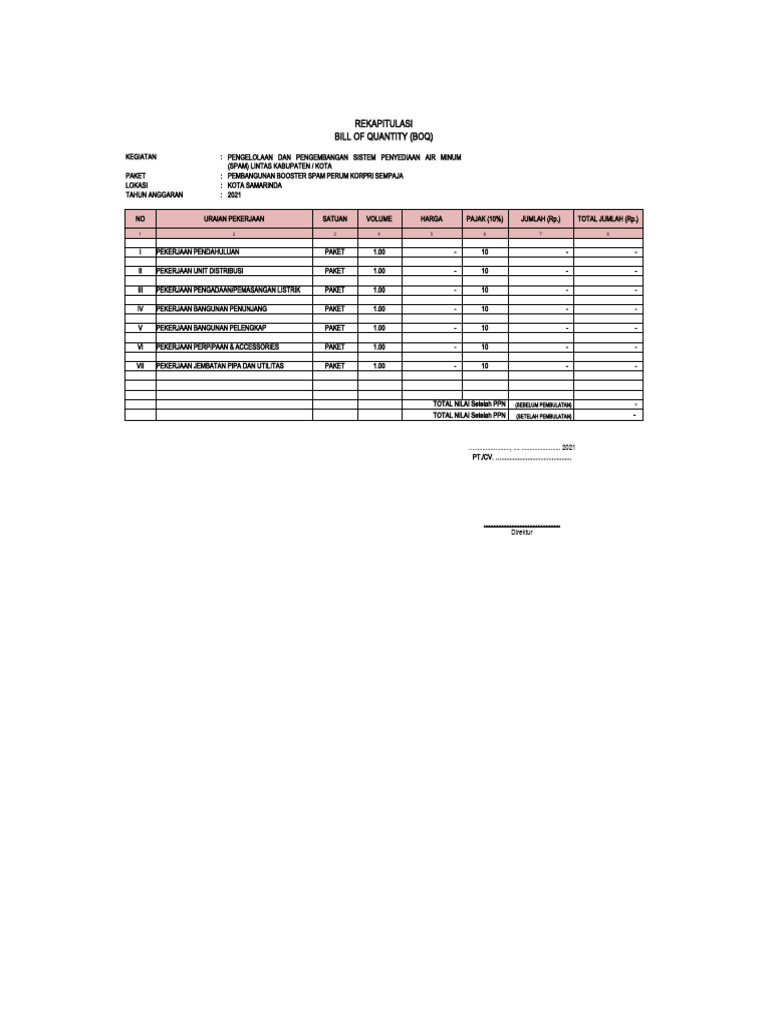 Boq Template Boster Oke 2021 | PDF