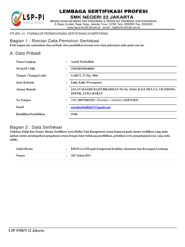 Lembar LSP Astrid Nur | PDF