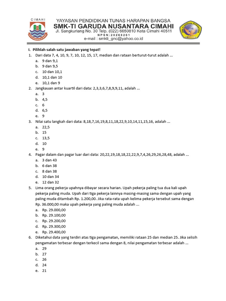 Instrumen Penilaian Statistik | PDF | Metode & Bahan Ajar | Sains & Matematika