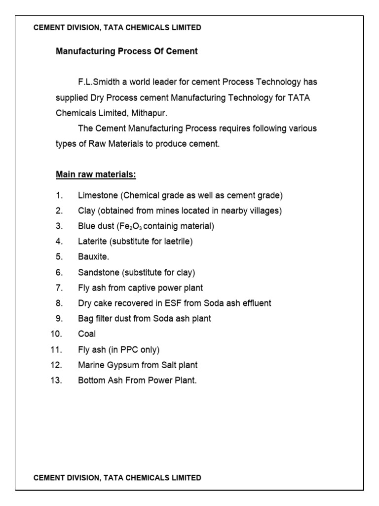 CH 1 Manufacturing Process of Cement | PDF | Cement | Materials
